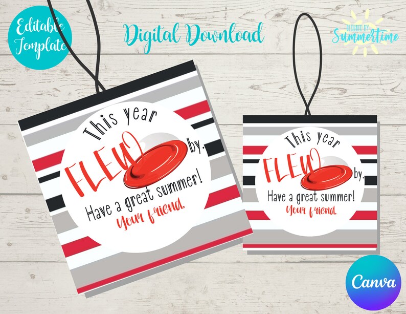 Editable Frisbee Favor Tag , Year Flew by Tag , End of School Tag ...