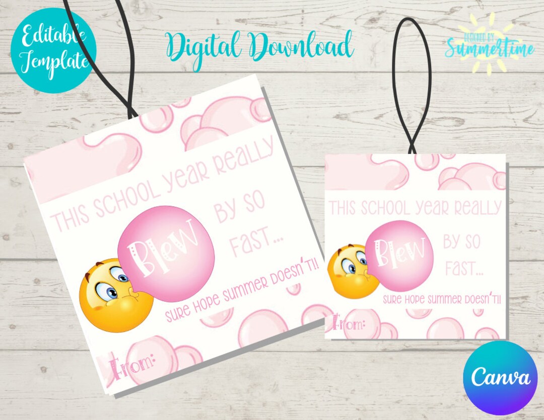 Editable Bubblegum Gift Tag , Gift Tag , End of Year Gift Tags for ...