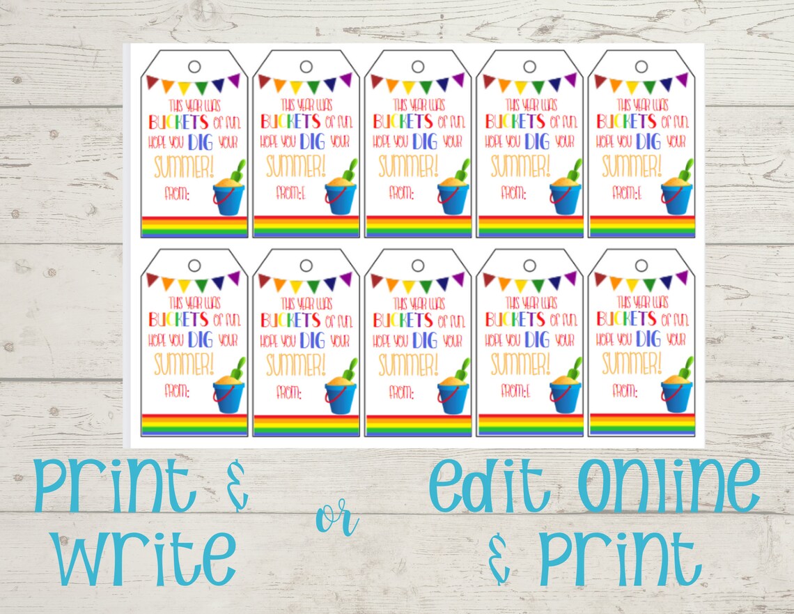 Editable End of Year Gift Tag , Buckets of Fun Tag , End of Year Gift ...