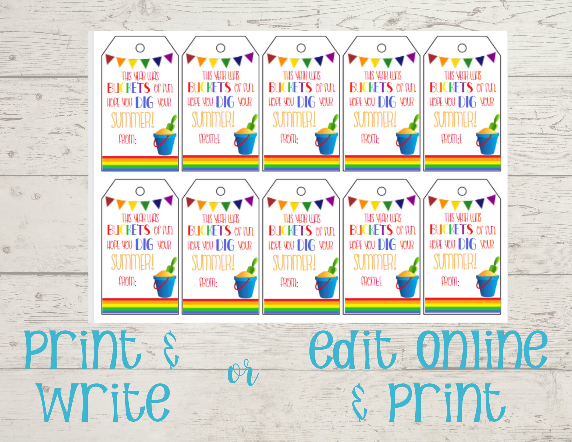 Editable End of Year Gift Tag , Buckets of Fun Tag , End of Year Gift ...