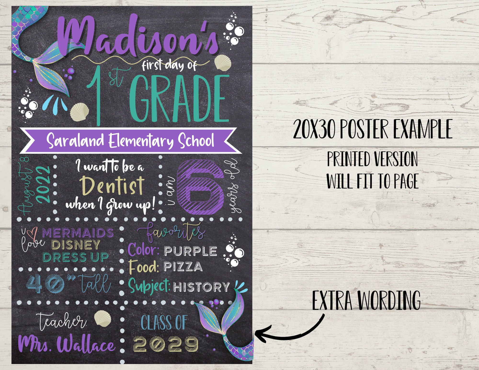 First Day of School Sign, Editable Photo Prop Sign, Mermaid First Day ...