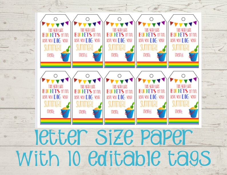 Editable End of Year Gift Tag , Buckets of Fun Tag , End of Year Gift ...
