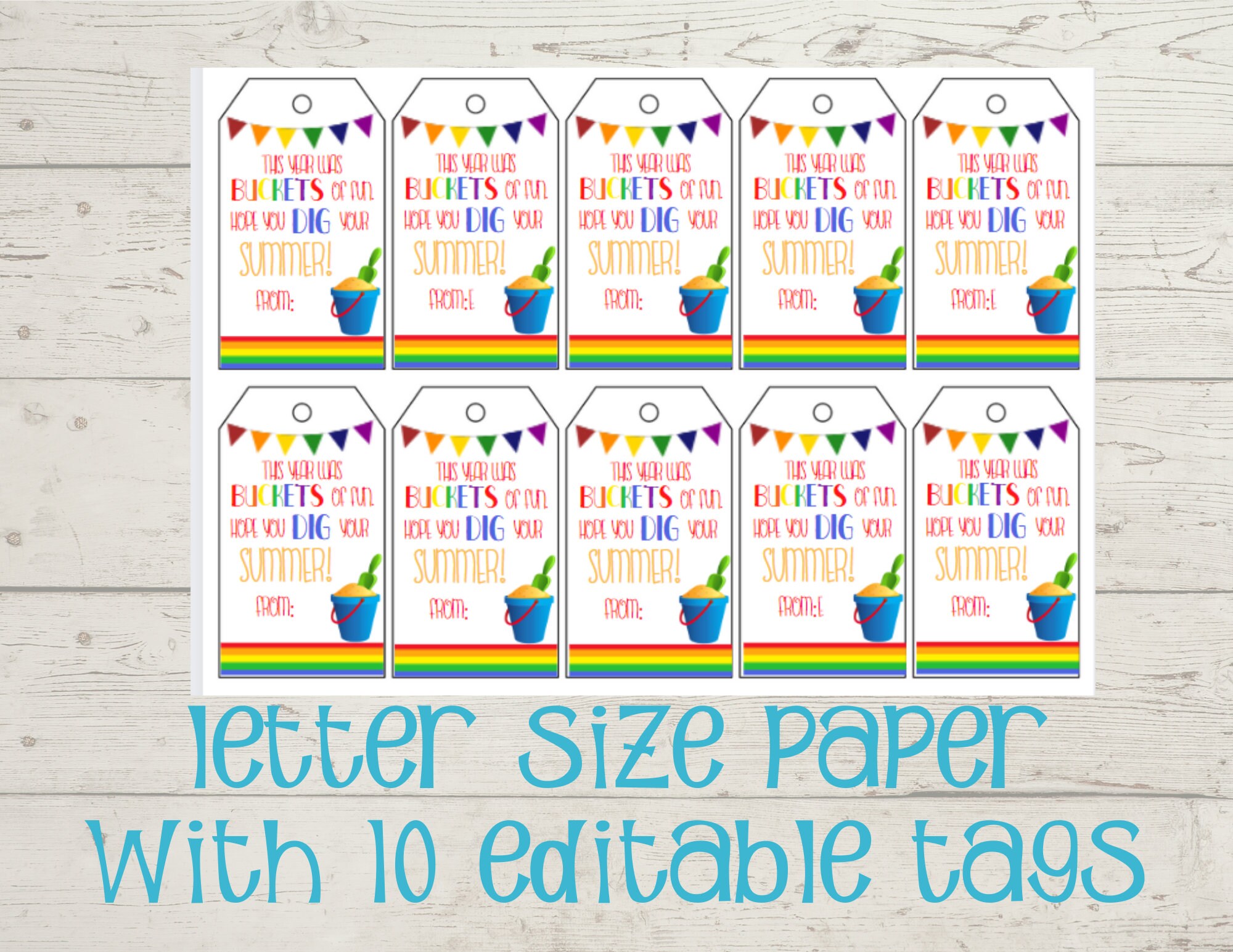 Editable End of Year Gift Tag , Buckets of Fun Tag , End of Year Gift ...