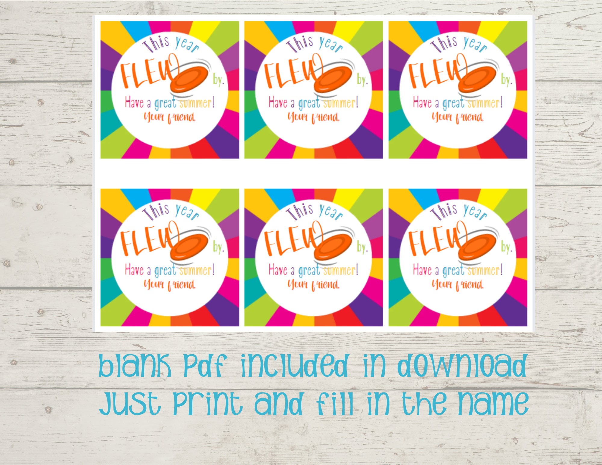 Editable Frisbee Favor Tag , Year Flew by Tag , End of School Tag ...