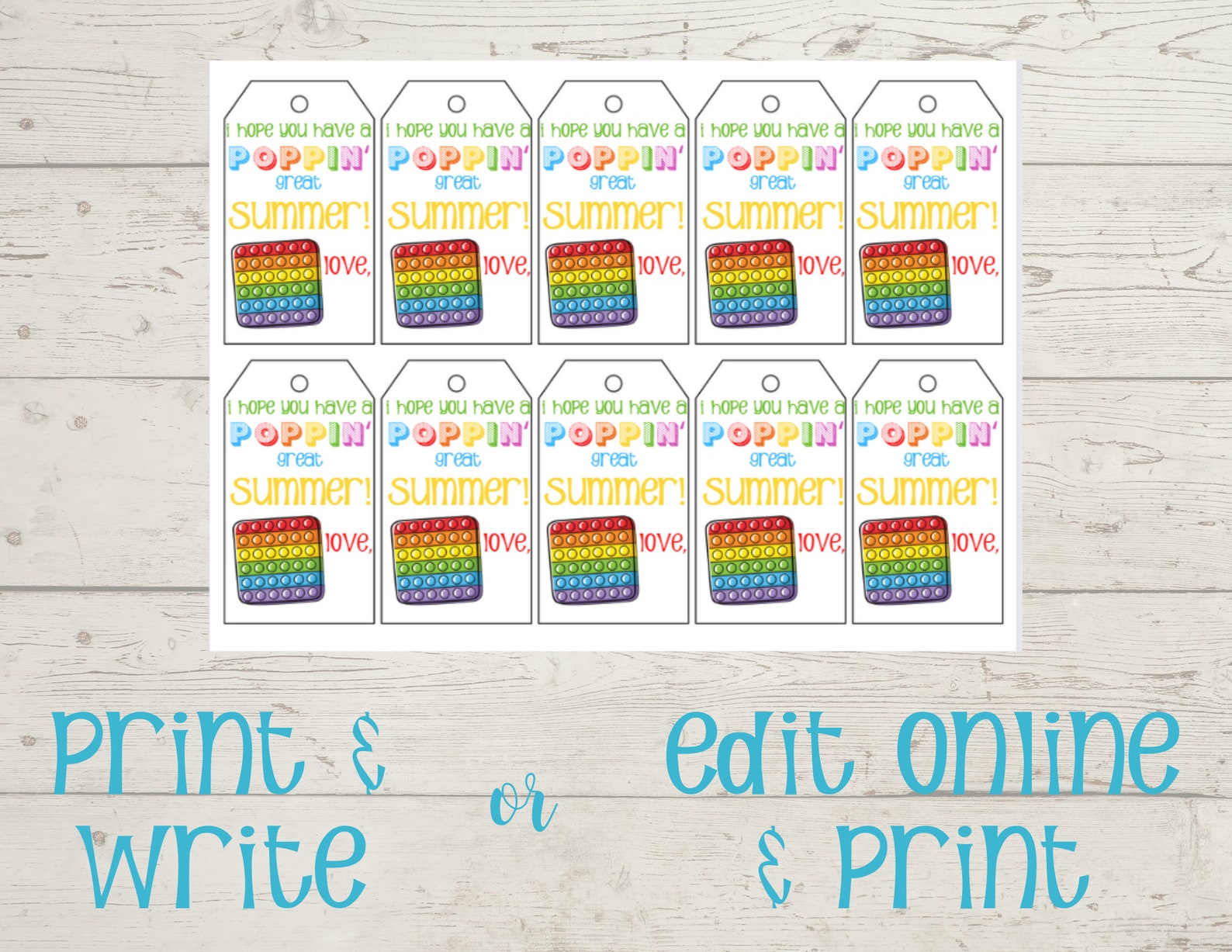 Editable End of Year Gift Tag , Poppin Summer Tag , End of Year Gift ...