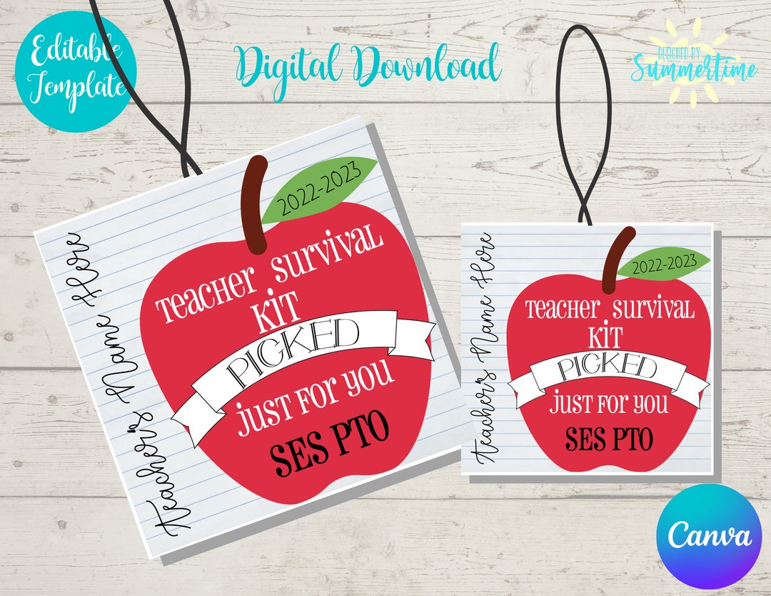 Editable Teacher Survival Kit Tag , Teacher Appreciation , Printable ...
