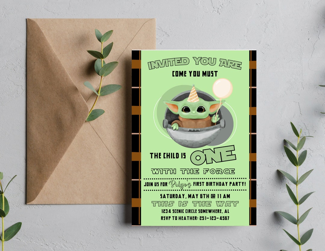 Editable Baby Yoda Birthday Invitation, Baby Yoda Theme Party, First ...