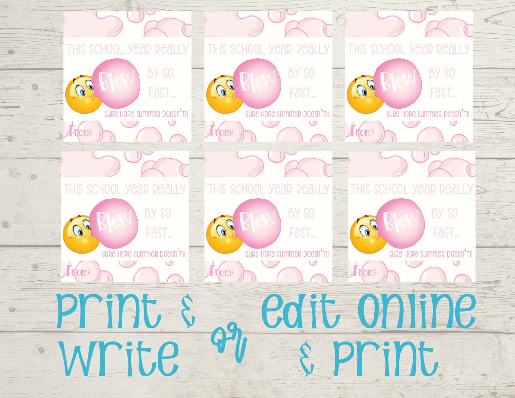 Editable Bubblegum Gift Tag , Gift Tag , End of Year Gift Tags for ...