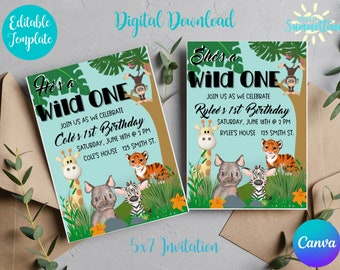Editable Jungle Safari Digital Birthday Invitation Jungle | Etsy