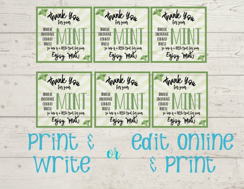 Editable Thank You Mint Candy Tag , Staff Appreciation , Printable ...