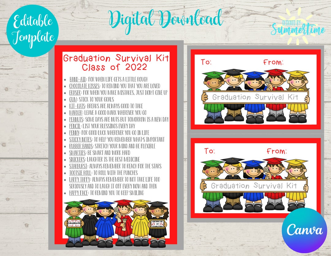 Editable Graduation Survival Kit Tag , Graduation Party , Printable ...