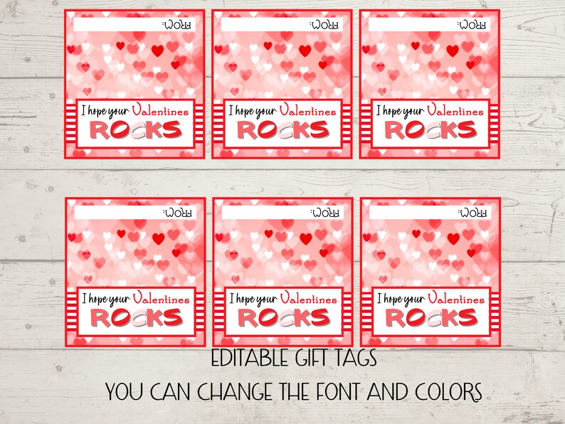 Editable Valentines Gift Tag, I Hope Your Valentines Rocks , Gift Tag ...