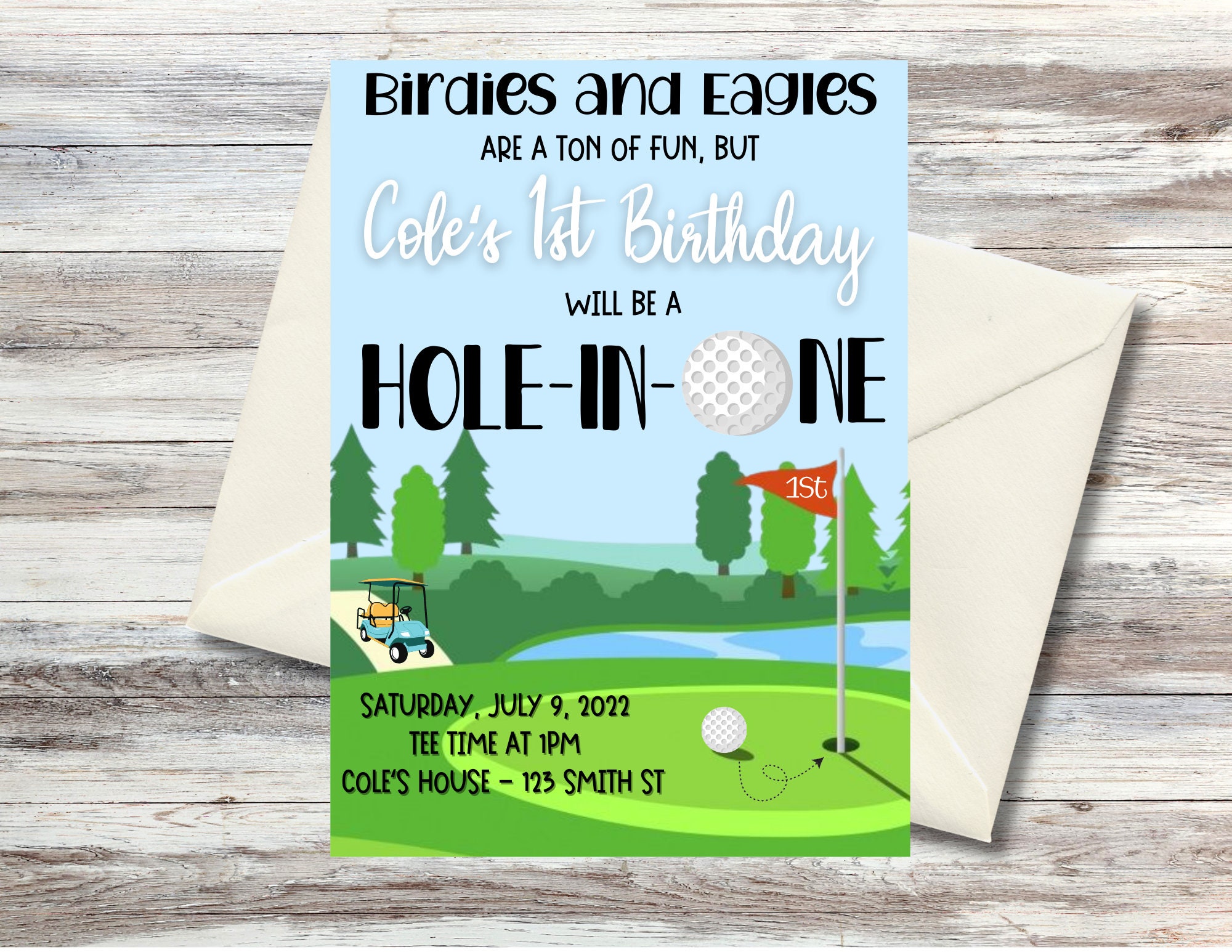 Editable Golf Birthday Invitations, Golf 1st Birthday Invitation ...