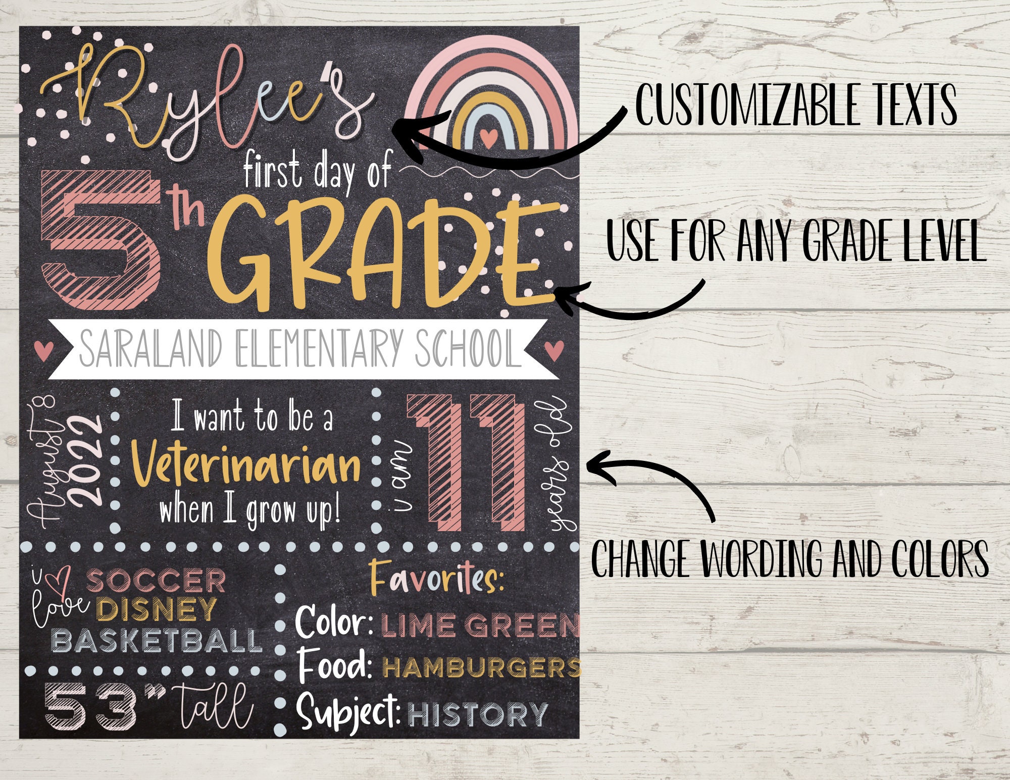 First Day of School Sign, Editable Photo Prop Sign, Rainbow First Day ...