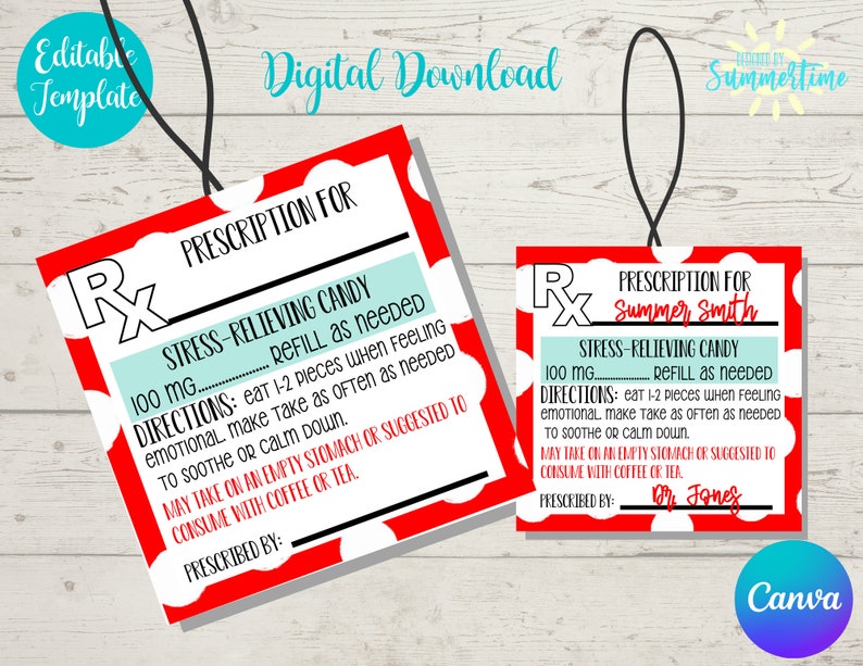 Editable RX Prescription Candy Tag, Nurse Appreciation, Printable ...