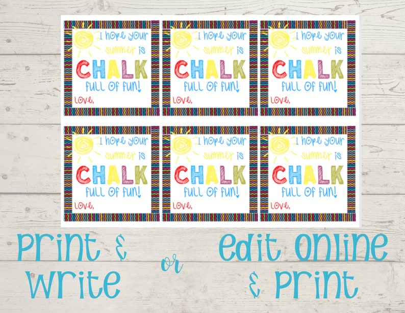 Editable Chalk Favor Tag , Chalk Full of Fun Tag , End of School Tag ...