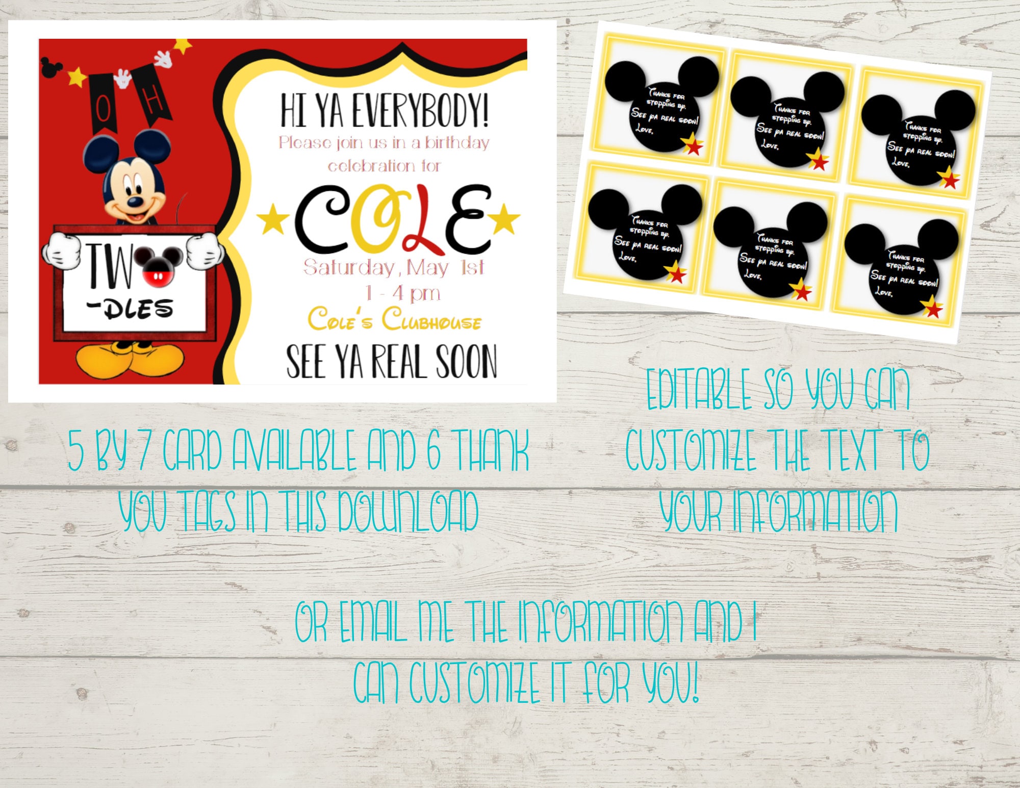 Editable Mickey Mouse Birthday Invitation Bundle, Mickey Birthday Theme ...