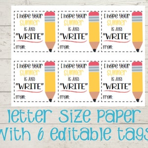 Editable Pencil Favor Tag , Just Write by Tag , End of School Tag ...