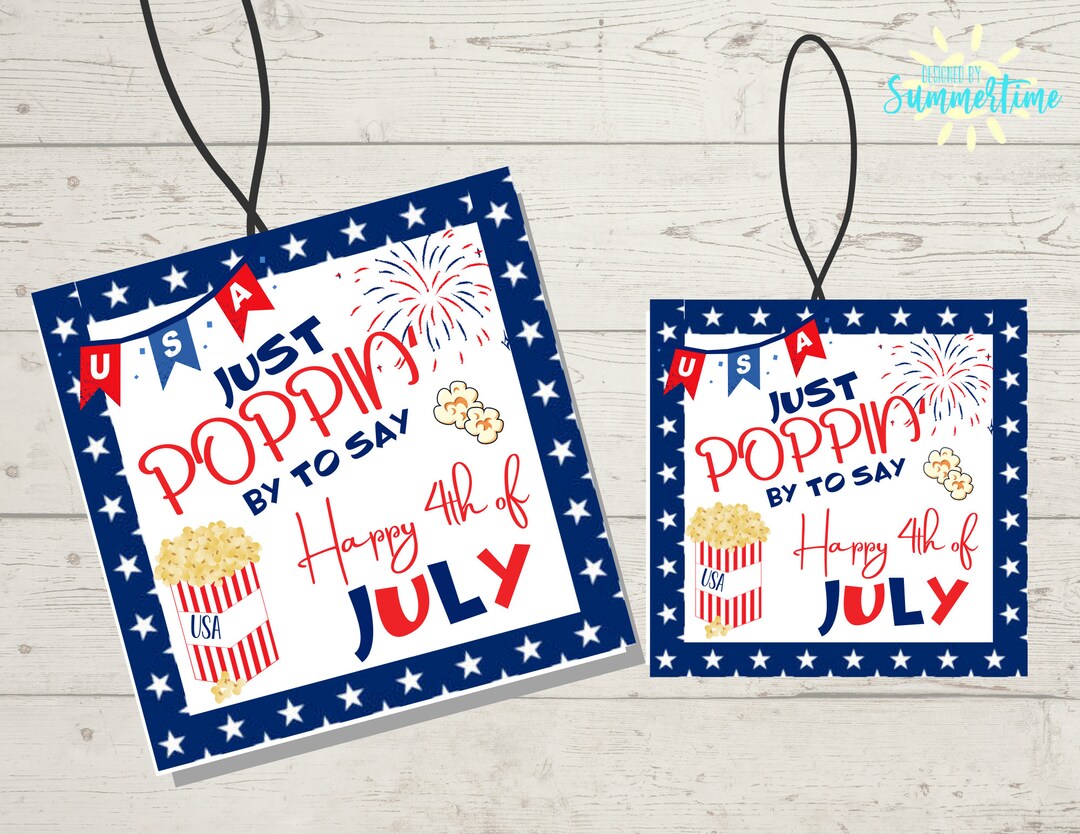 Editable Popcorn Fourth of July Gift Tag , 4th of July Favor Tag ...