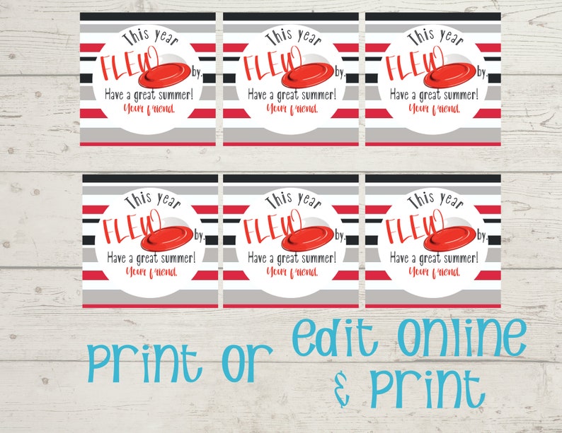 Editable Frisbee Favor Tag , Year Flew by Tag , End of School Tag ...
