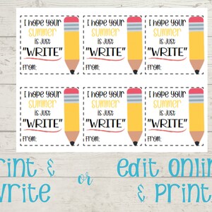 Editable Pencil Favor Tag , Just Write by Tag , End of School Tag ...