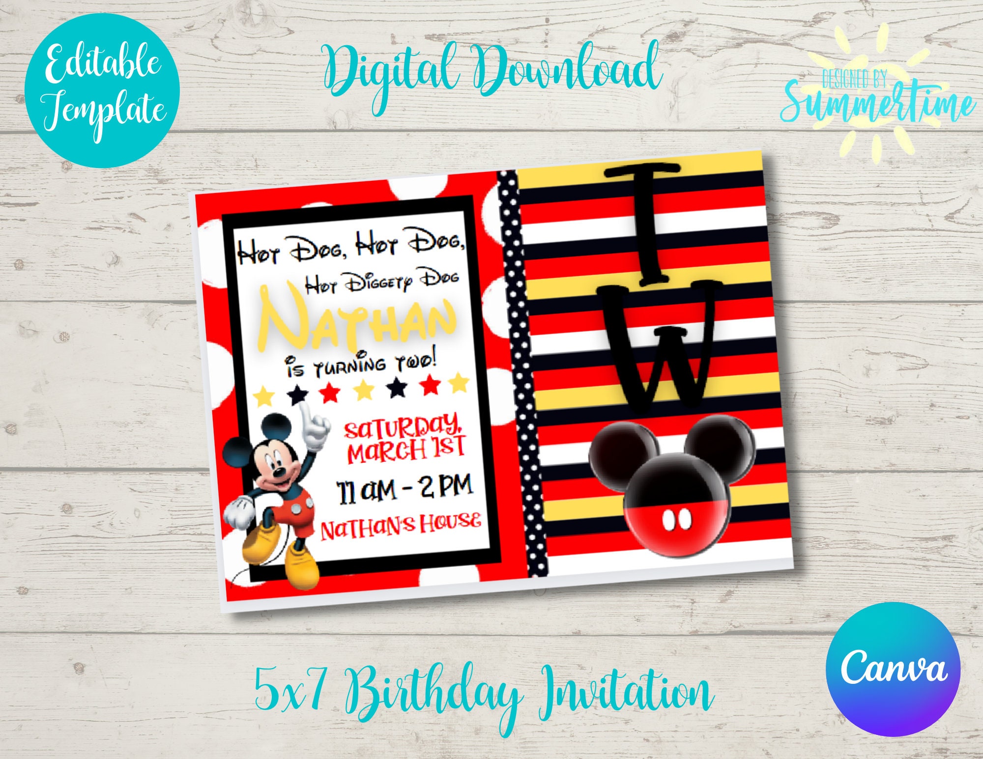 Editable Mickey Mouse Birthday Invitation Bundle, Mickey Birthday Theme ...