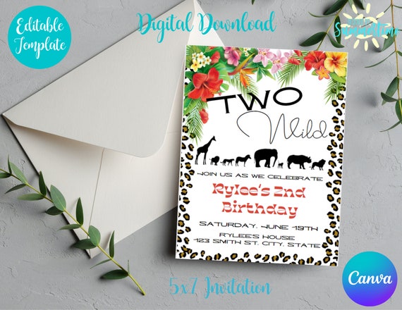 Editable Template Kid's Jungle Theme Birthday Invites I Digital Invite ...