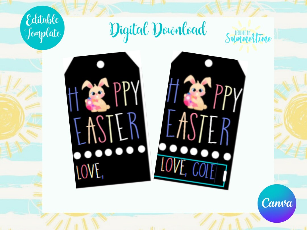 Editable Hoppy Easter Favor Tag , Hoppy Easter , Eastertag , Easter ...