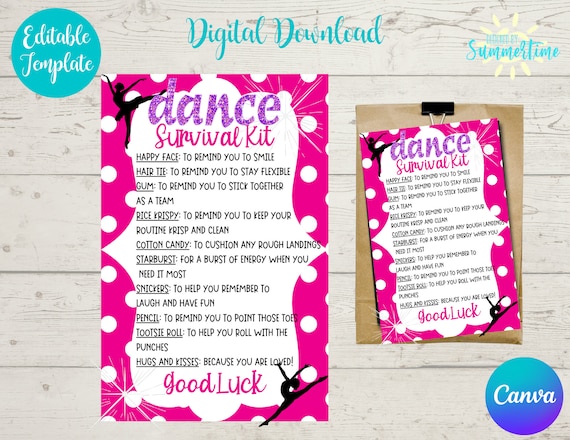 Editable Dancer Survival Kit Tag Dance Competition - Etsy