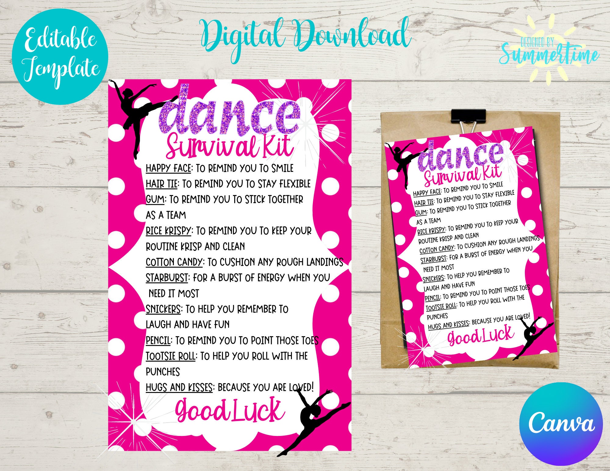 Editable Dancer Survival Kit Tag , Dance Competition , Printable, Candy ...