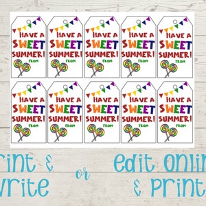 Editable End of Year Gift Tag , Sweet Summer Tag , End of Year Gift ...