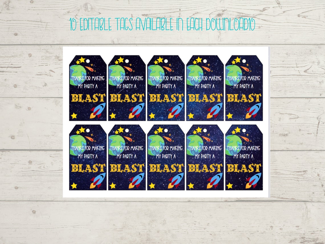 Editable Space Birthday Thank You Gift Tags, Space Birthday Theme Party ...