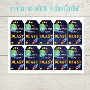 Editable Space Birthday Thank You Gift Tags, Space Birthday Theme Party ...