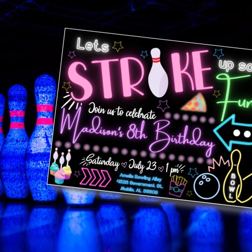 Bowling Birthday Invitation Let's Strike up Some Fun - Etsy