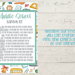 Editable Middle School Survival Kit Tag , Printable Digital Gift Tag ...