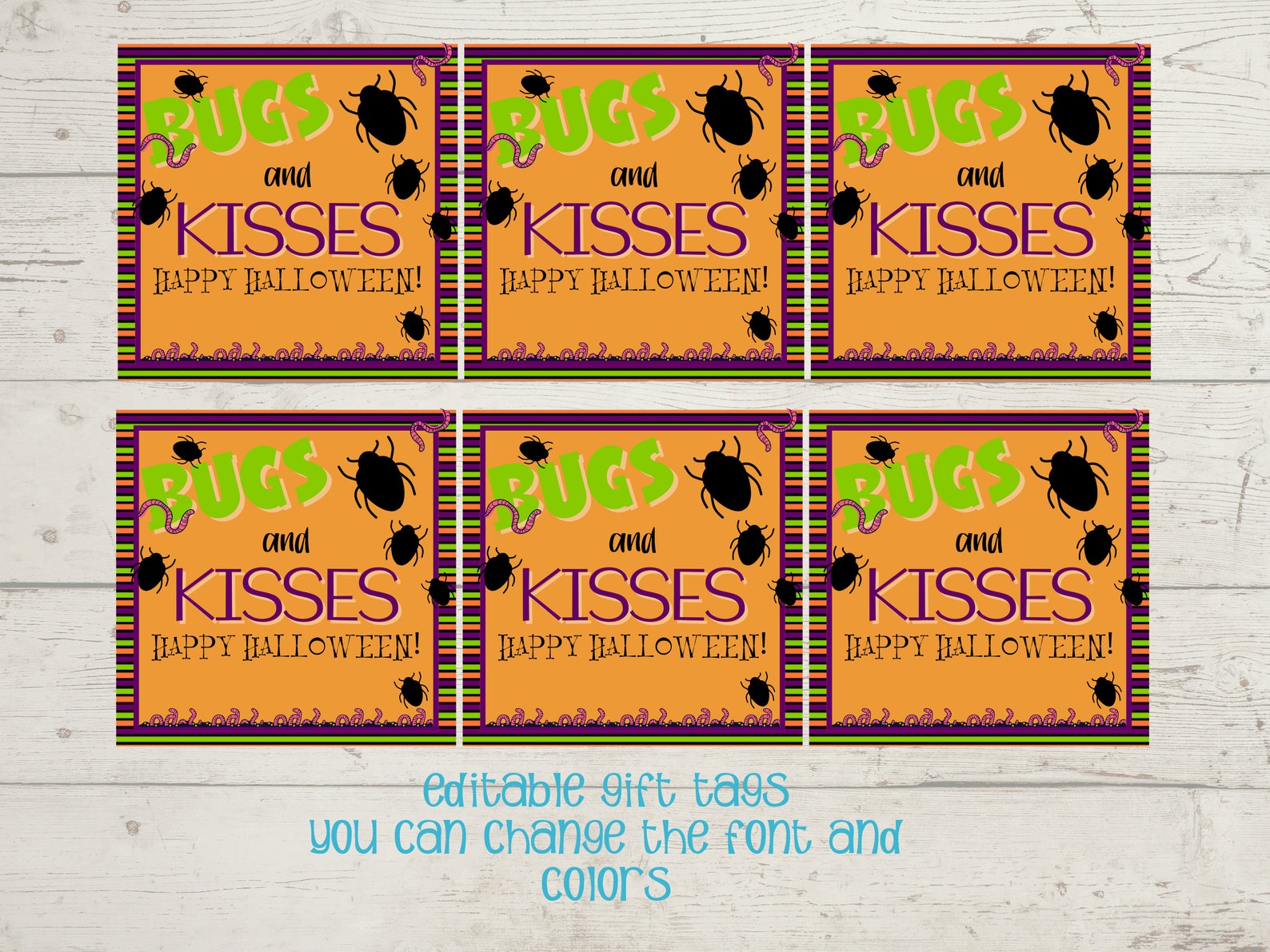 Editable Halloween Gift Tag , Bugs and Kisses , Gift Tag for Students ...