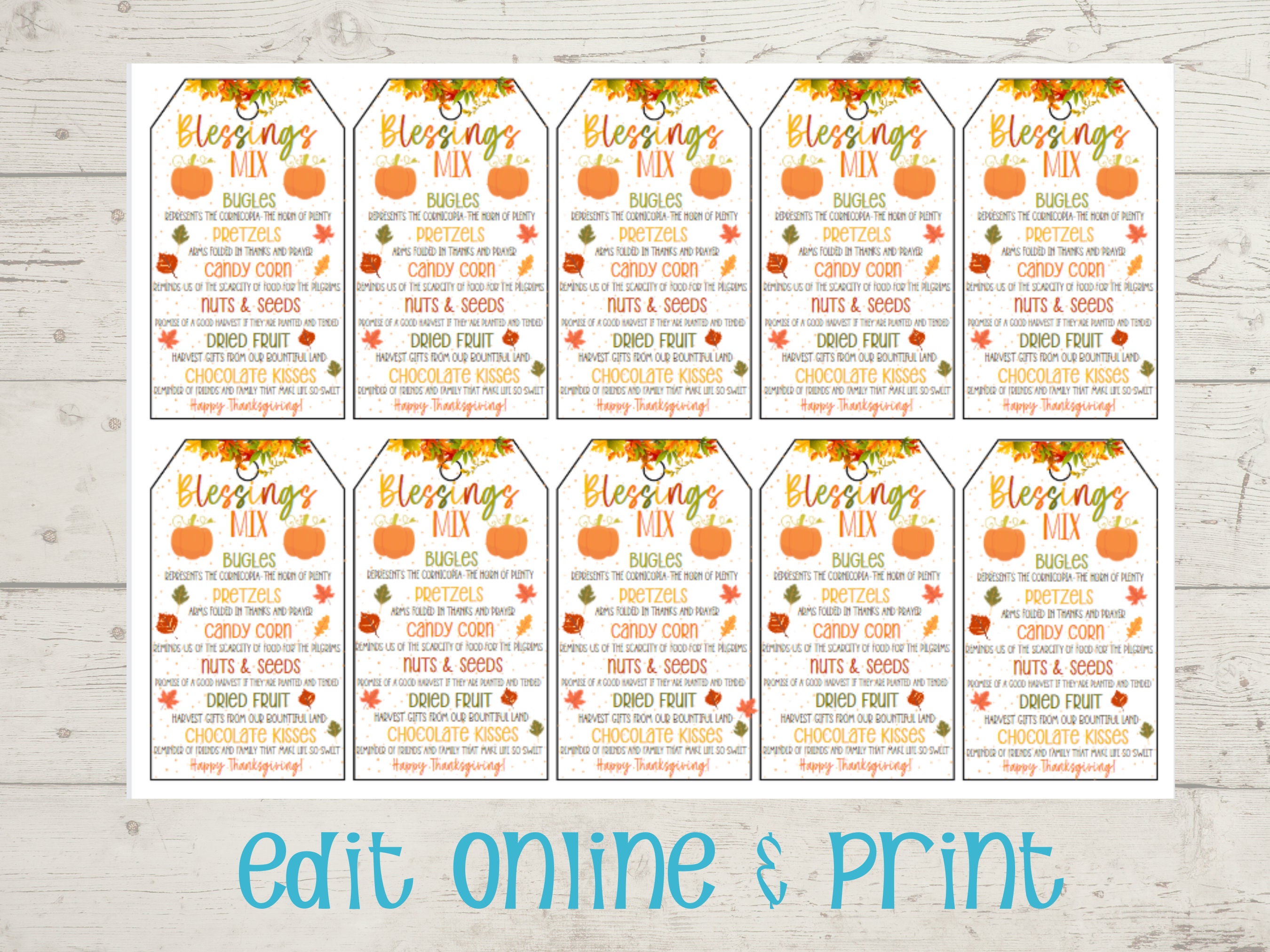Editable Blessings Mix, Fall Gift Tag for Students Teachers Employees ...