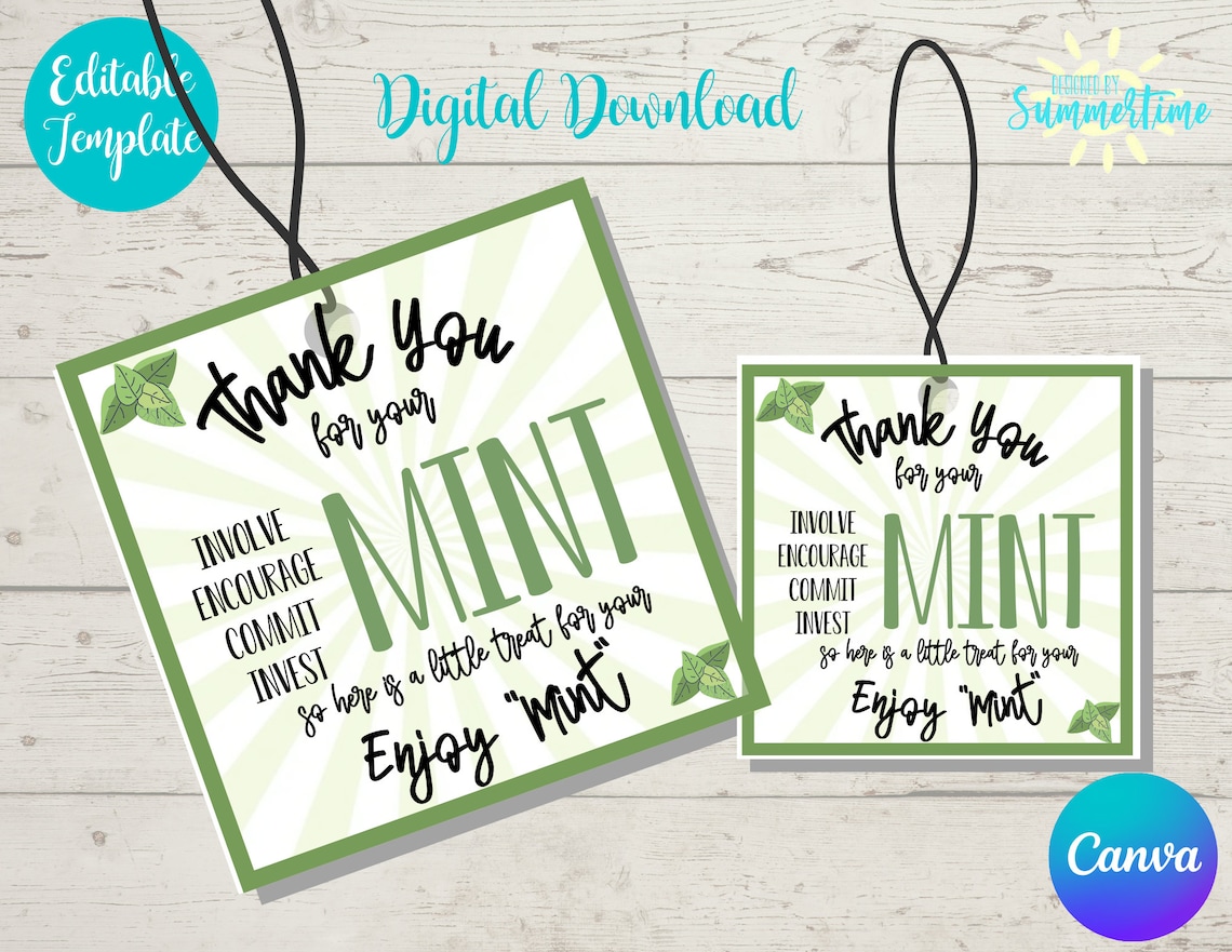 Editable Thank You Mint Candy Tag , Staff Appreciation , Printable ...