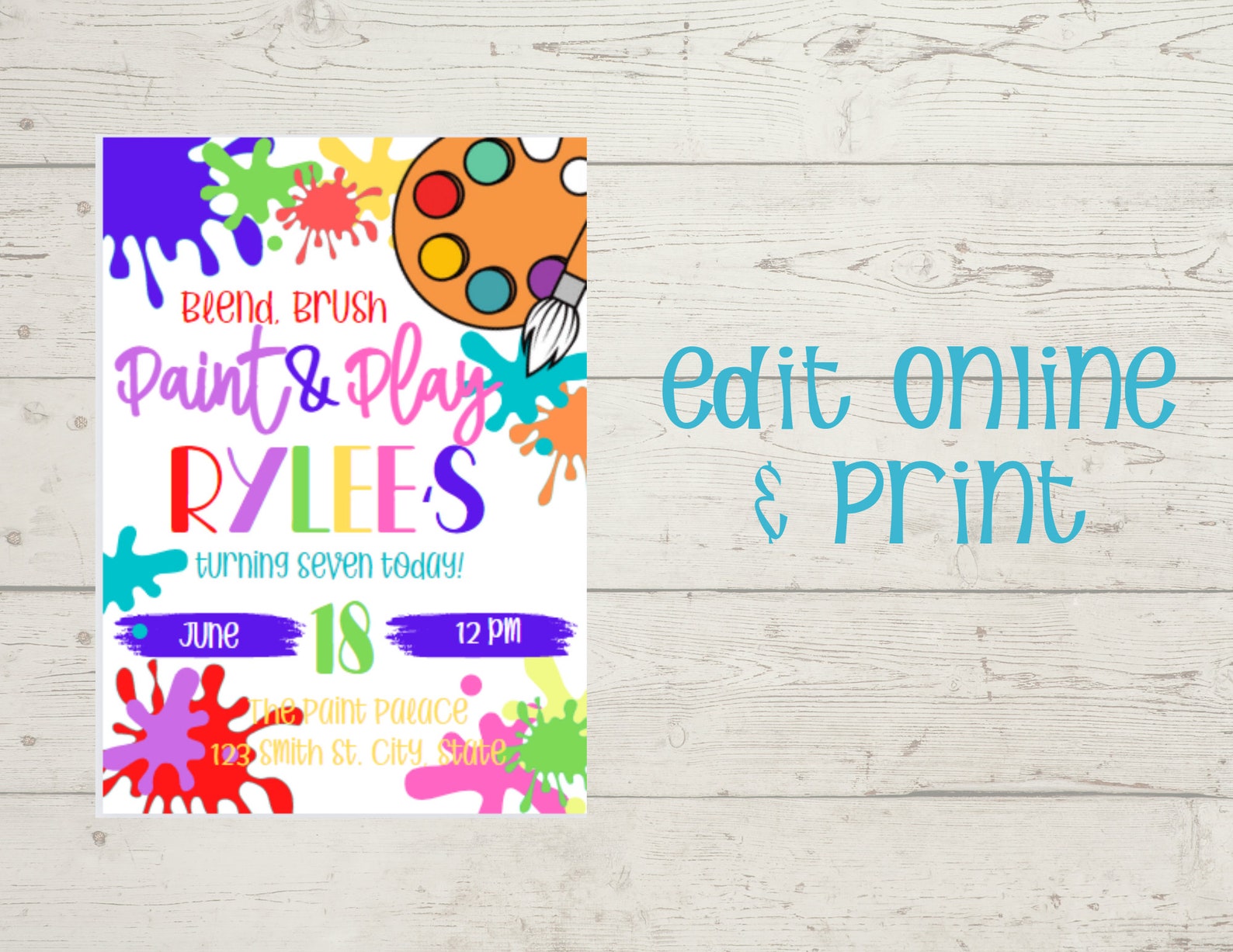 Editable Paint Party Digital Birthday Invitation, Paint Party Theme ...