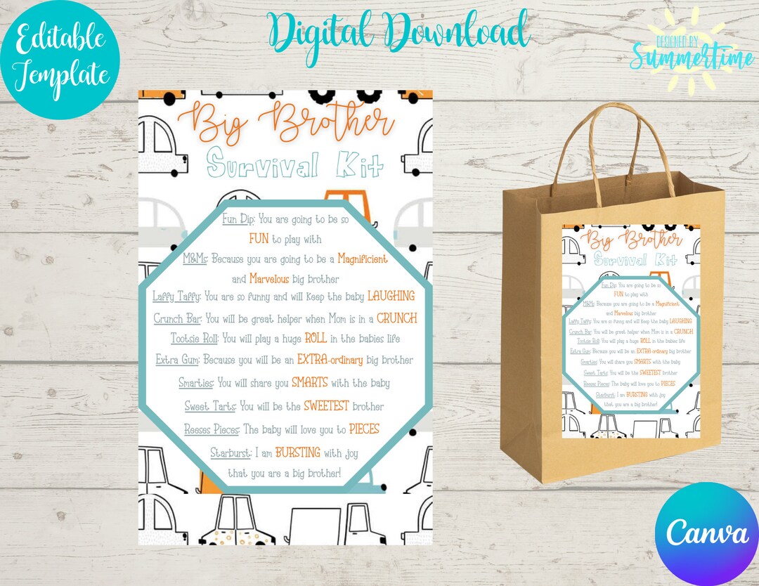 Editable Big Brother Survival Kit Tag , Big Brother , Sibling Survival ...