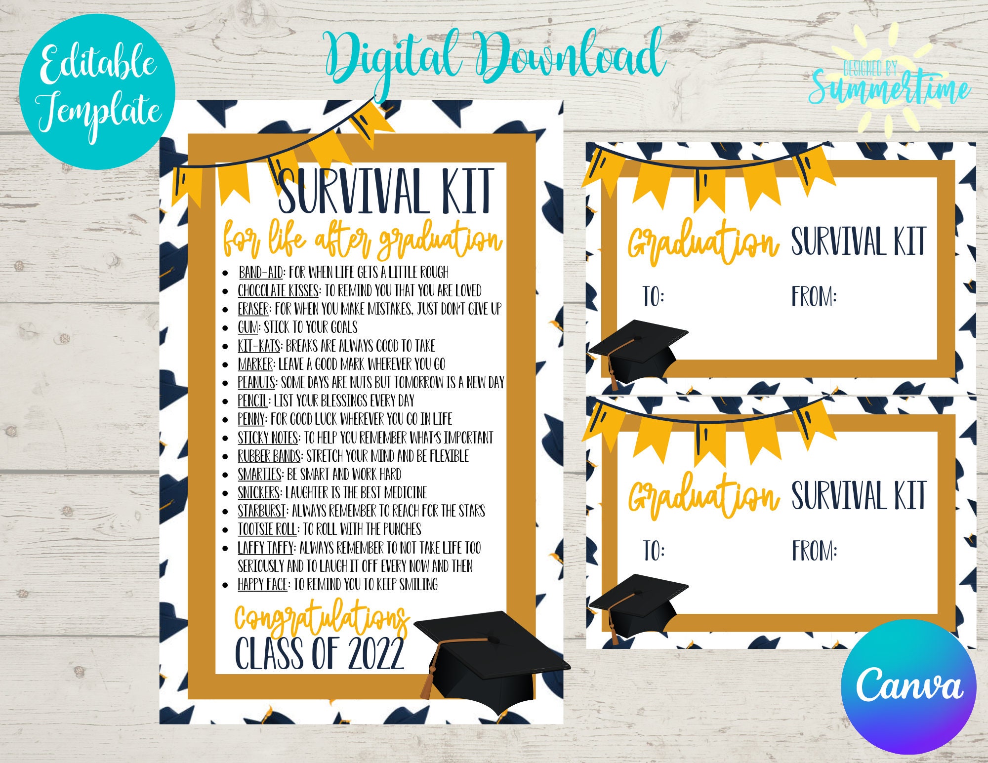 Editable Graduation Survival Kit Tag , Graduation Party , Printable ...