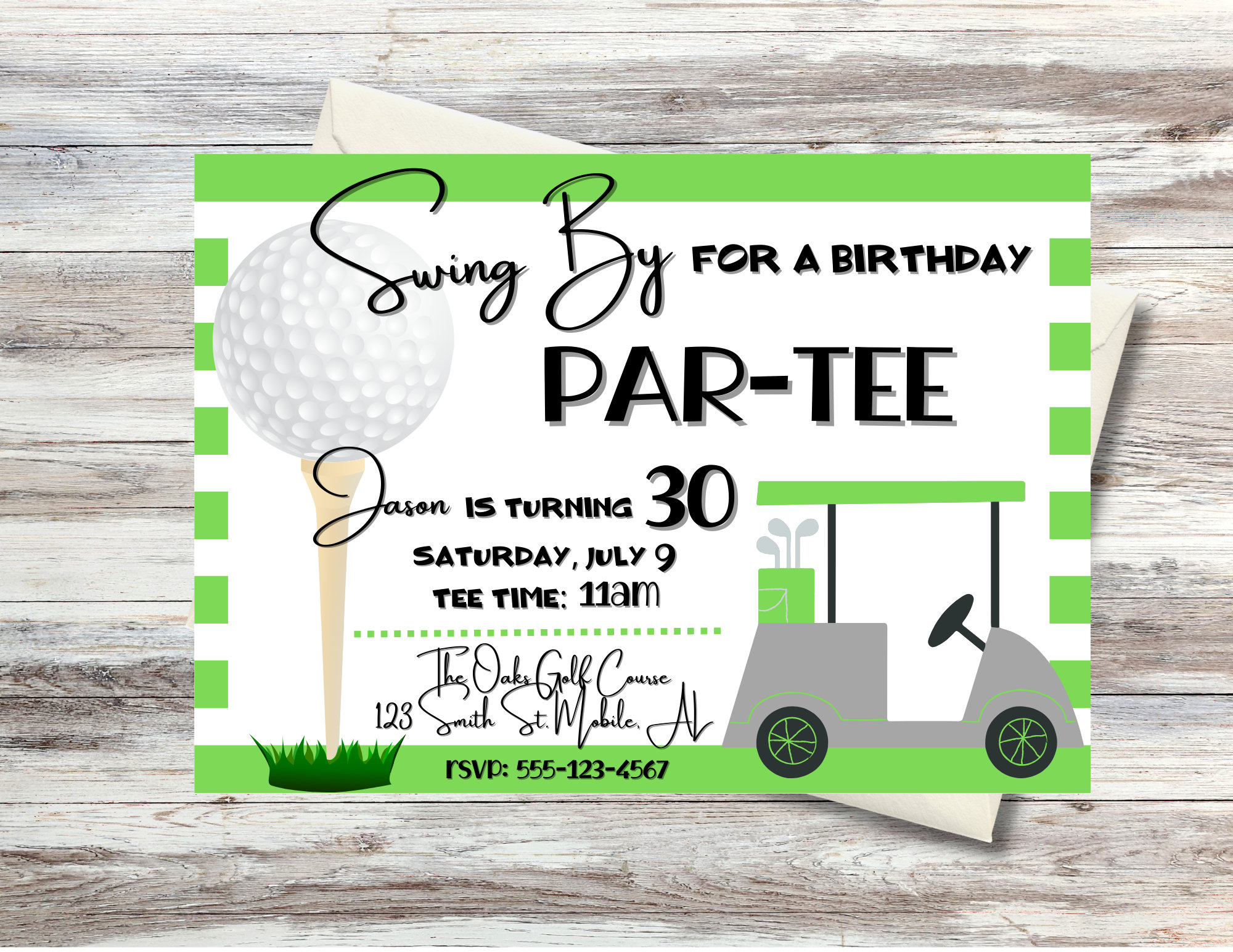 Editable Golf Birthday Invitations, Swing by the Par-tee Invitation ...