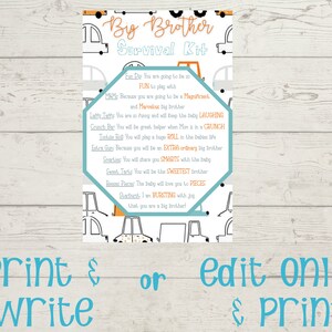Editable Big Brother Survival Kit Tag , Big Brother , Sibling Survival ...