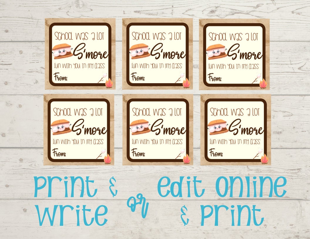 Editable Sʻmore Tag , Gift Tag , End of Year Gift Tags for Students ...
