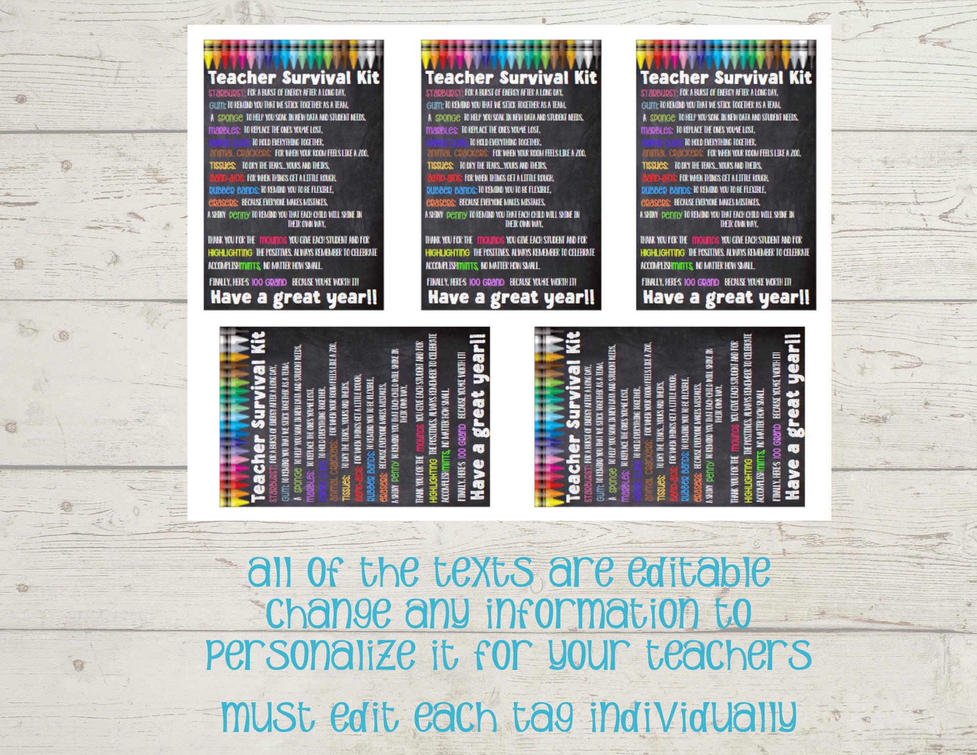 Editable Teacher Survival Kit Tag , Teacher Appreciation , Printable ...