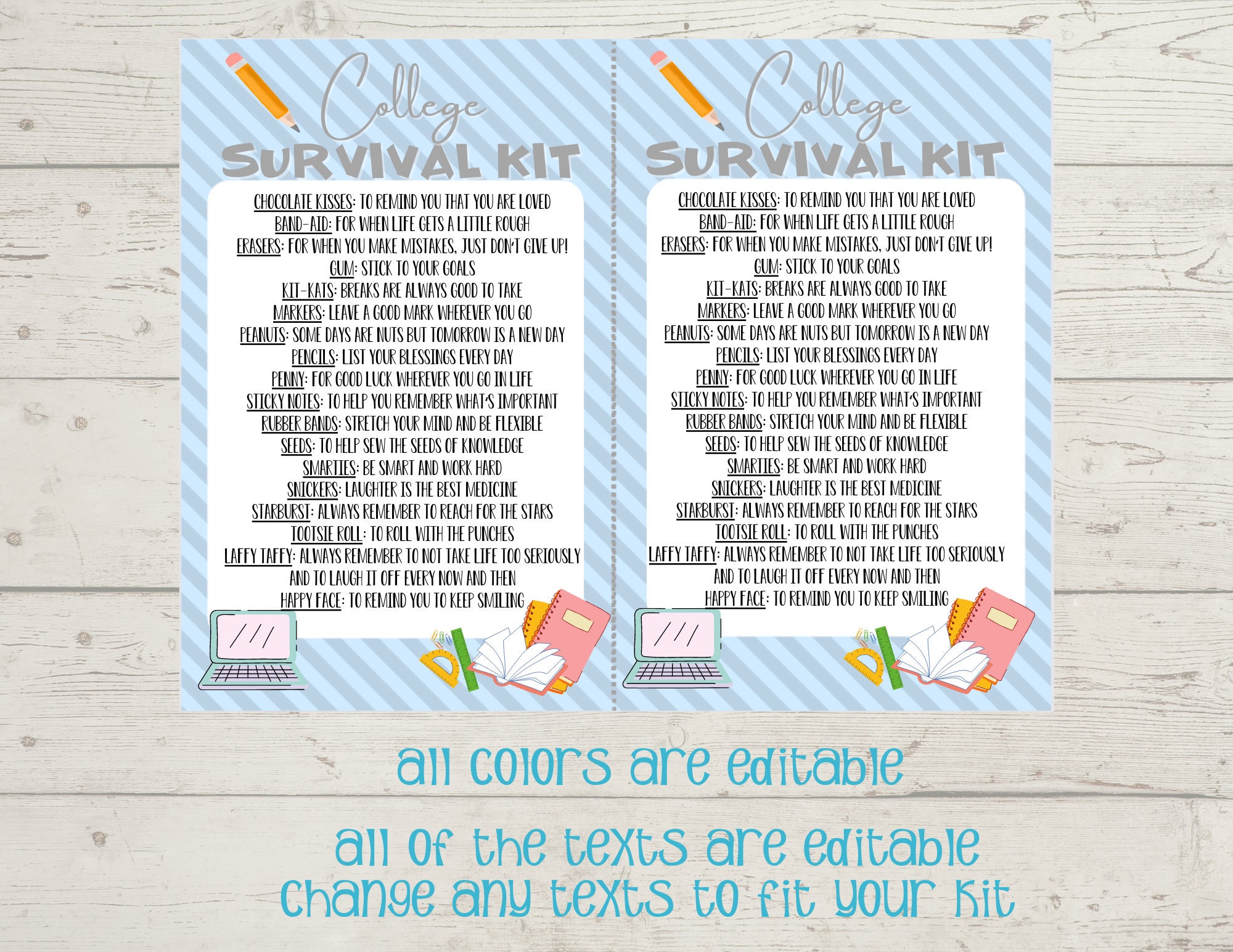 Editable College Survival Kit Tag , Printable Digital Gift Tag, Candy ...