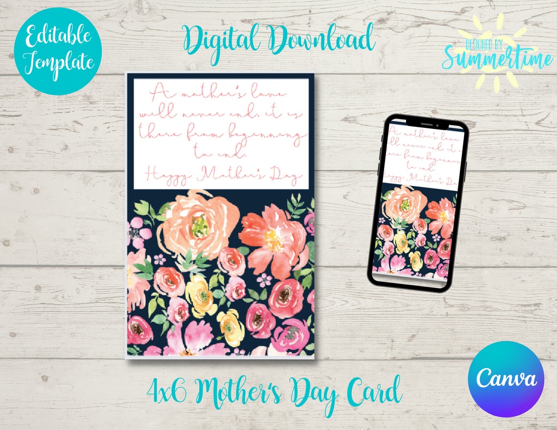 Editable Motherʻs Day Card Motherʻs Card Motherʻs Day - Etsy