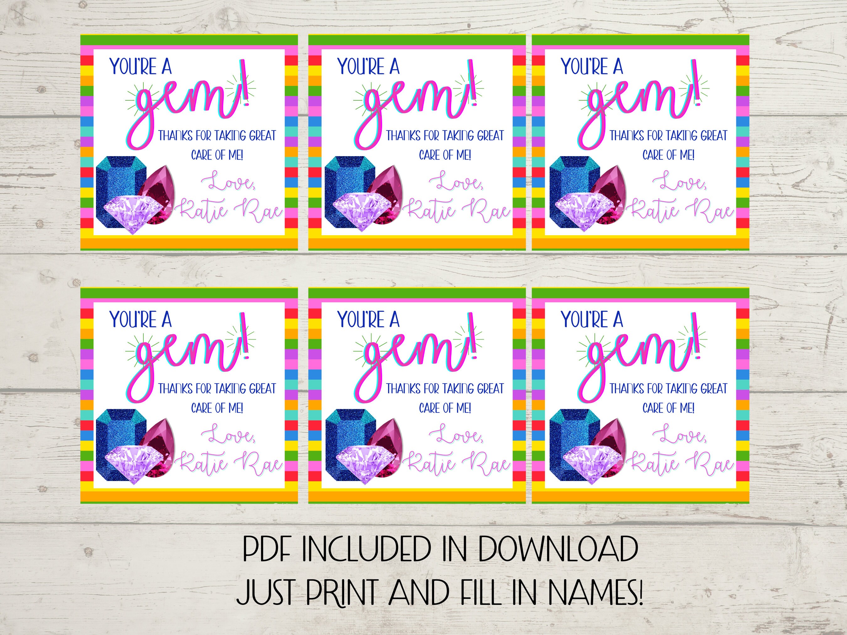 Editable You're A Gem Tag, Thank You Gift Tag for Students Teachers ...