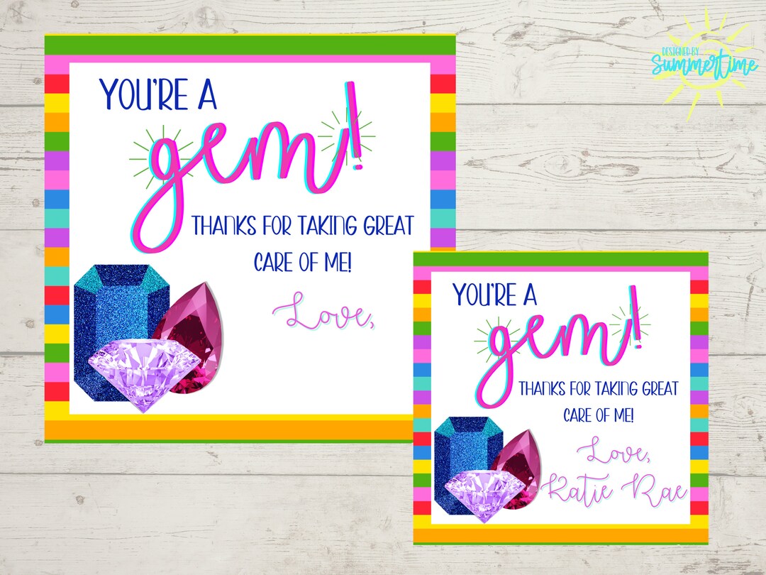 Editable You're A Gem Tag, Thank You Gift Tag for Students Teachers ...