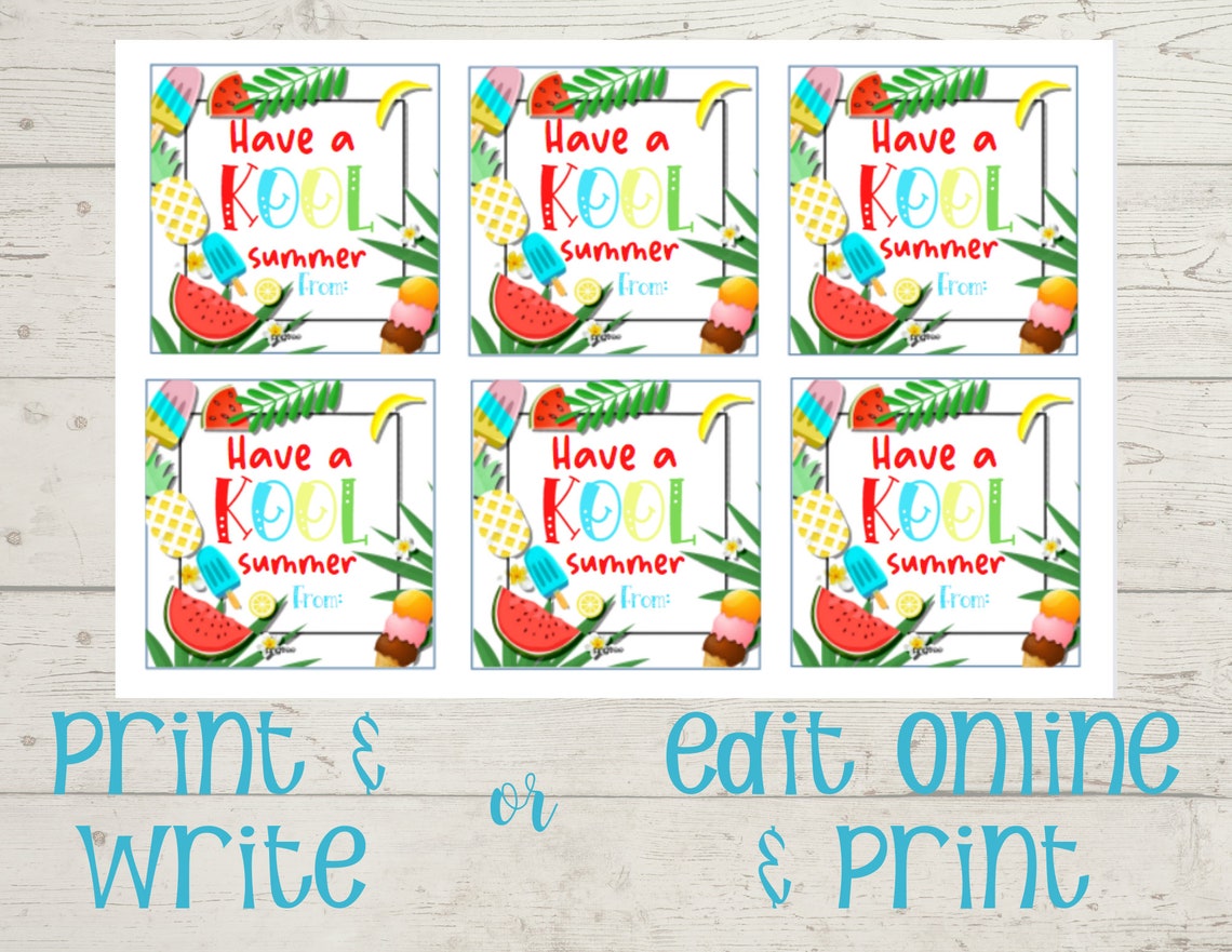 Editable End of Year Gift Tag , Kool/cool Summer Tag , End of Year Gift ...